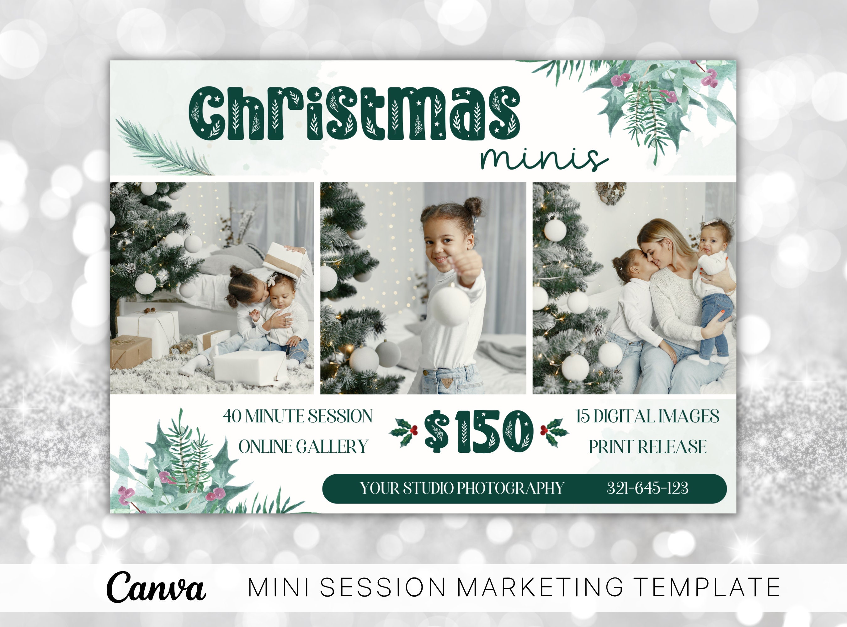 Christmas Mini Session Canva Template for Photographers, Holiday ...
