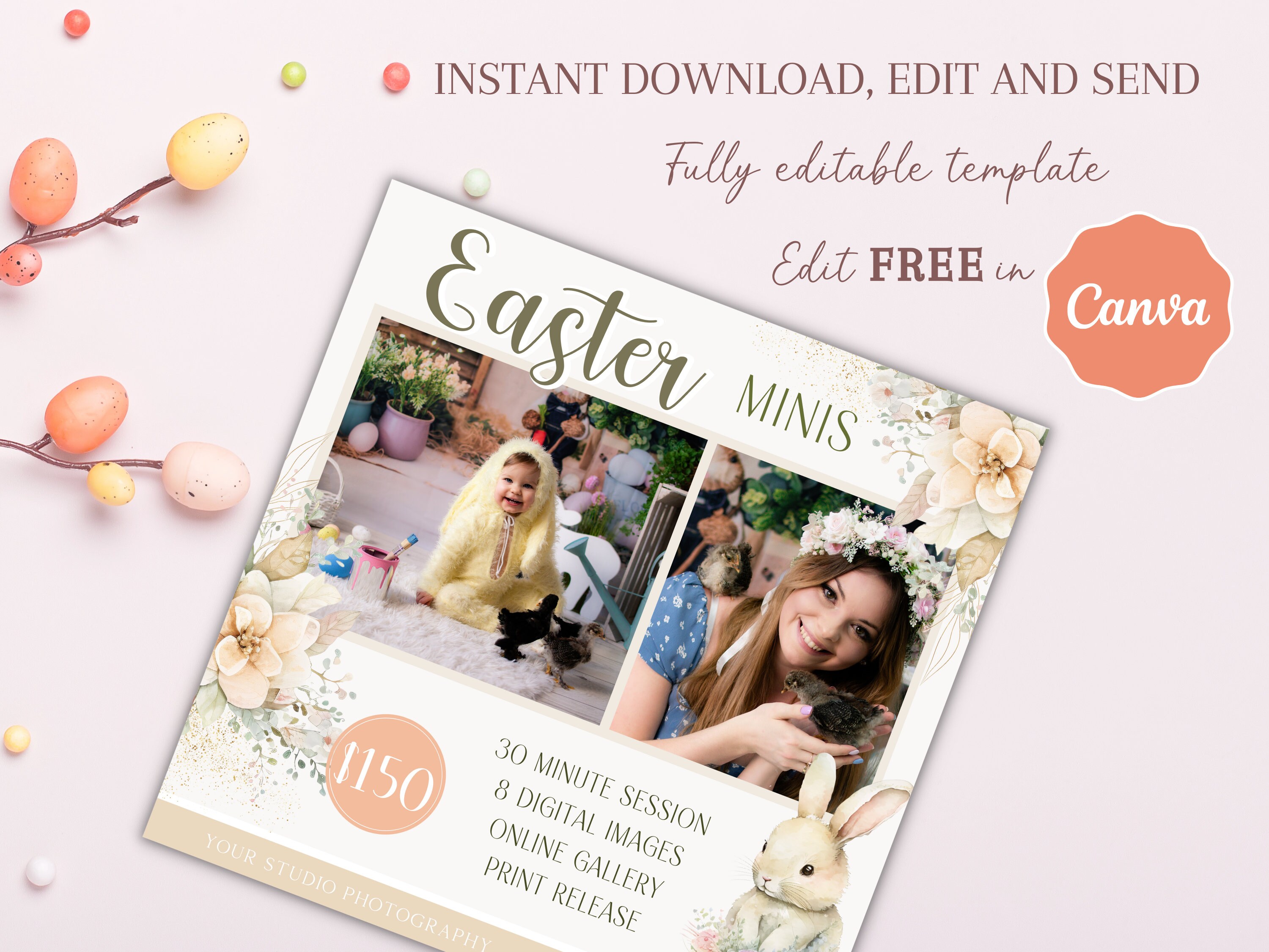 Easter Mini Session Canva Template for Photographers, Easter ...