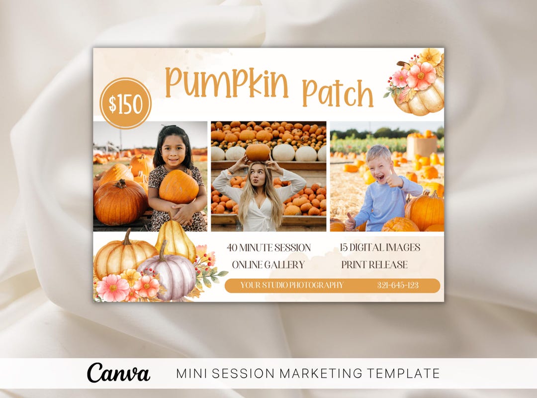 Pumpkin Patch Mini Session Template for Photographers, Canva Photo Template, Autumn ...