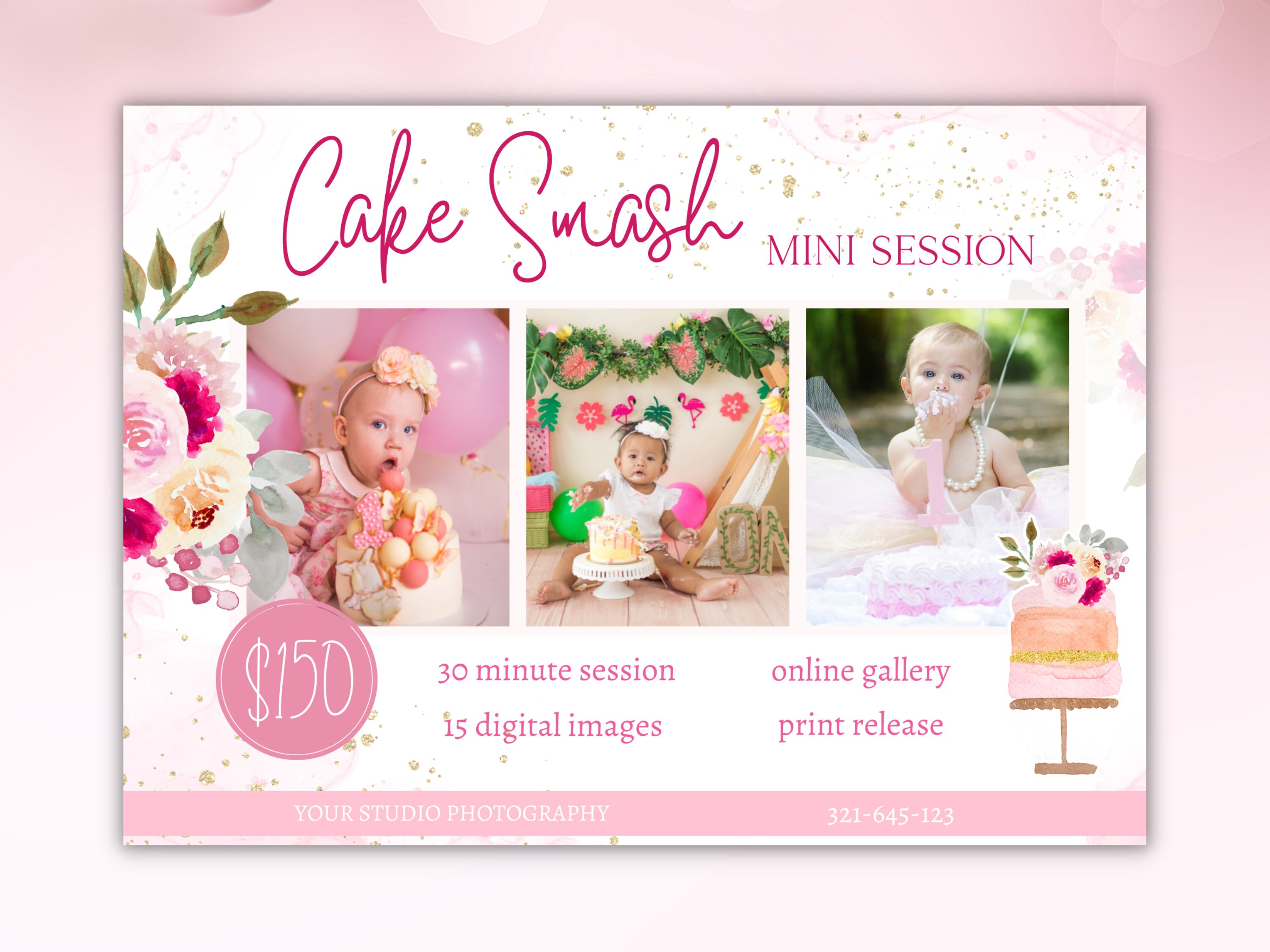 Cake Smash Mini Session Canva Templates for Photographers, First ...