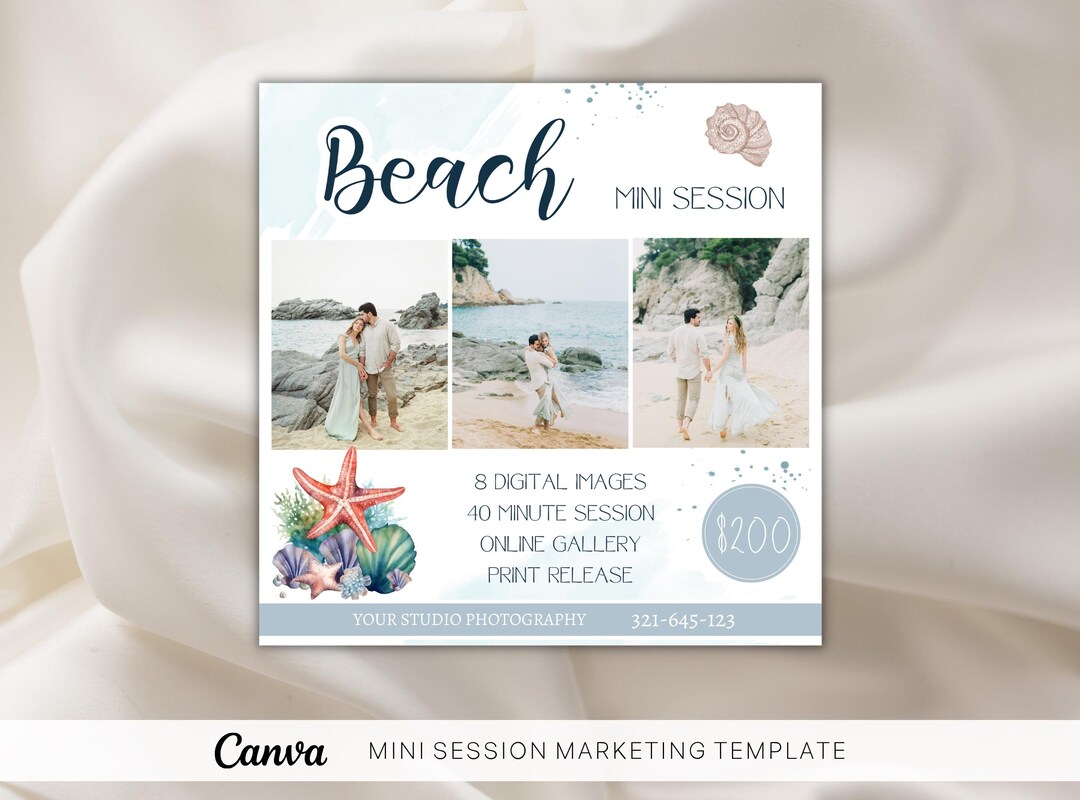 Beach Mini Session Template: Canva Photography Marketing (digital ...