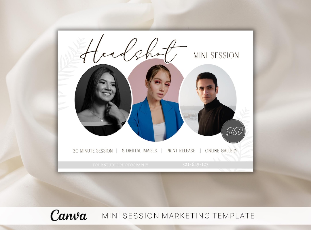 Headshot Mini Session Template, Canva Marketing Board, Photography ...