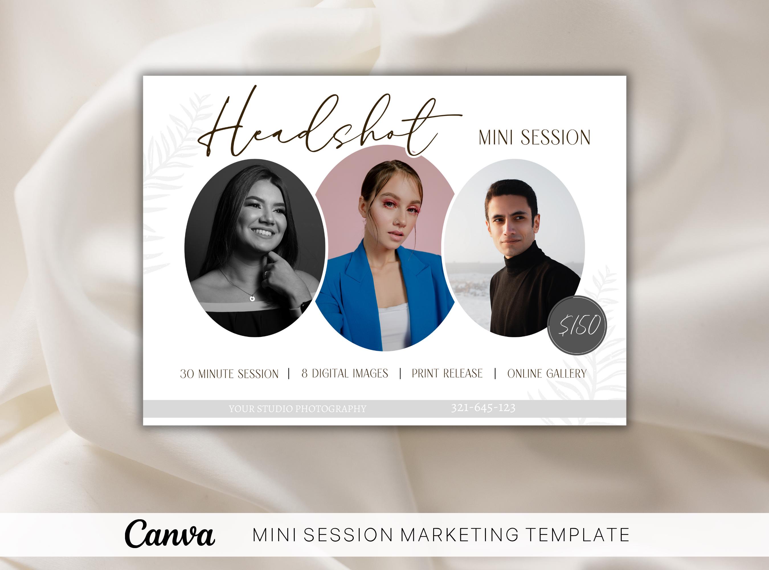 Headshot Mini Session Template, Canva Marketing Board, Photography ...