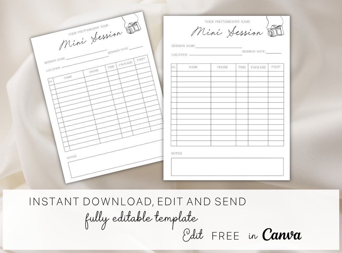 Photography Mini Session Sign-up Form: Canva Template - Etsy