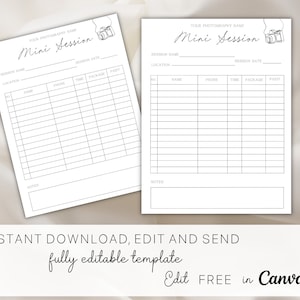 Mini Session Register for Photographers, Canva Session Sign up Form ...