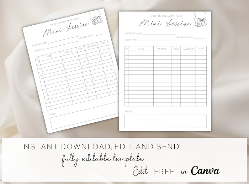 Mini Session Register for Photographers, Canva Session Sign up Form ...