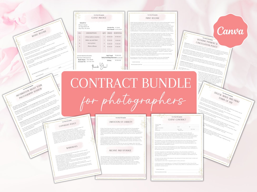 Photography Client Contract Bundle, Canva Session Contract Template ...