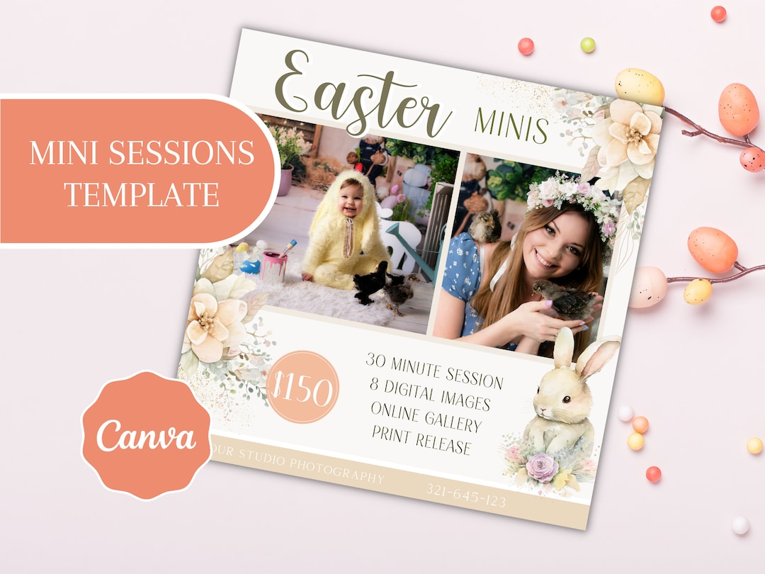 Easter Mini Session Canva Template for Photographers, Easter ...