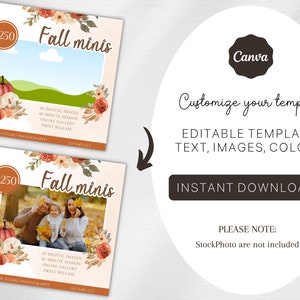 Fall Mini Session Template for Photographers, Canva Photo Template ...
