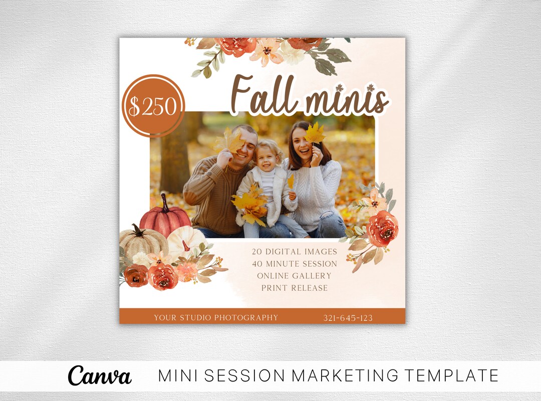 Fall Mini Session Template for Photographers, Canva Photo Template ...