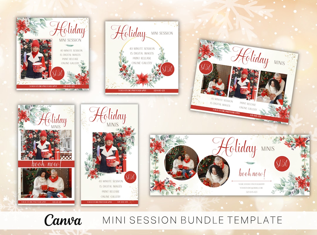Holiday Mini Session Template Bundle for Photographers, Christmas ...