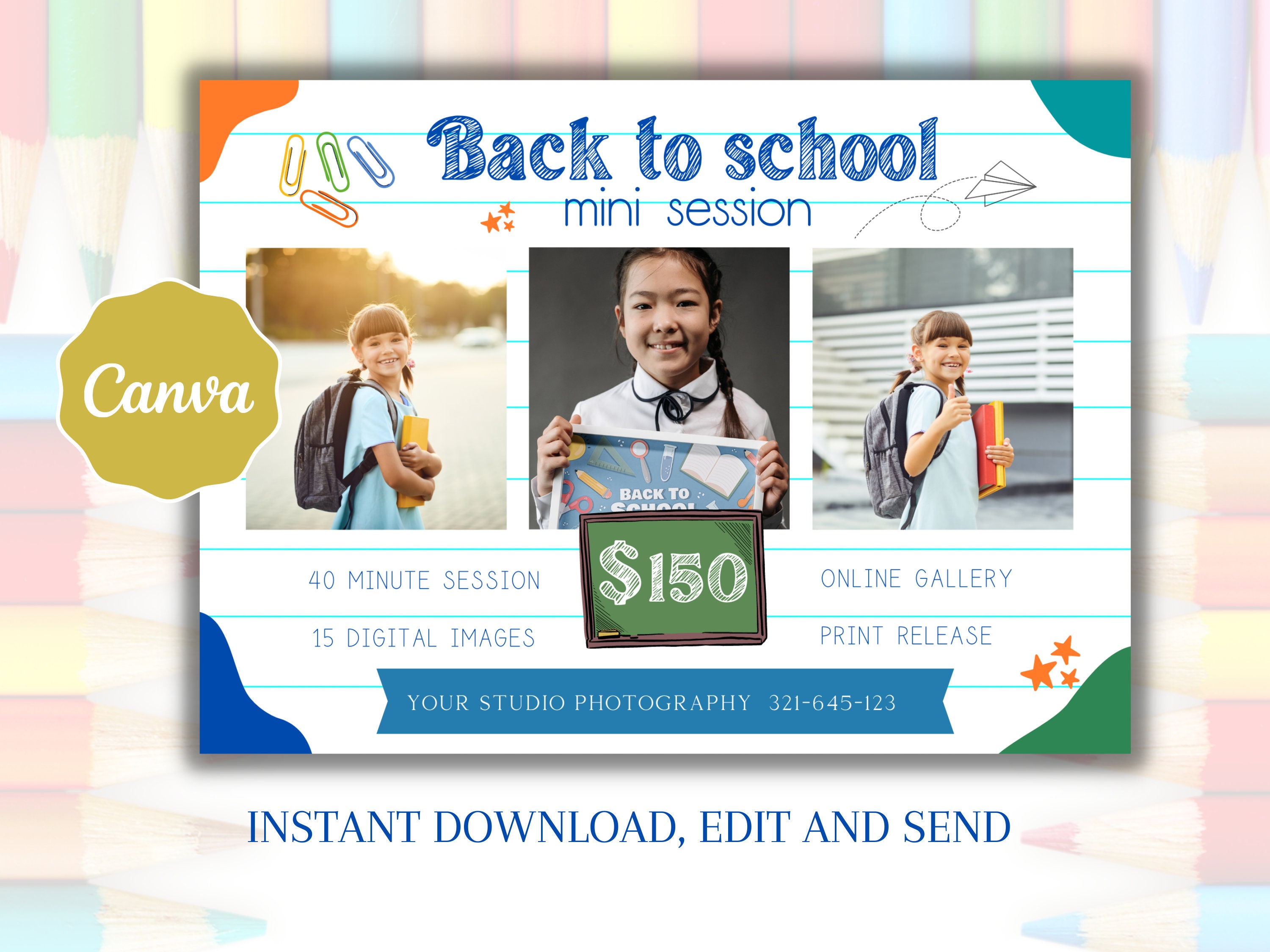 Back to School Mini Session Template for Photographers Canva - Etsy