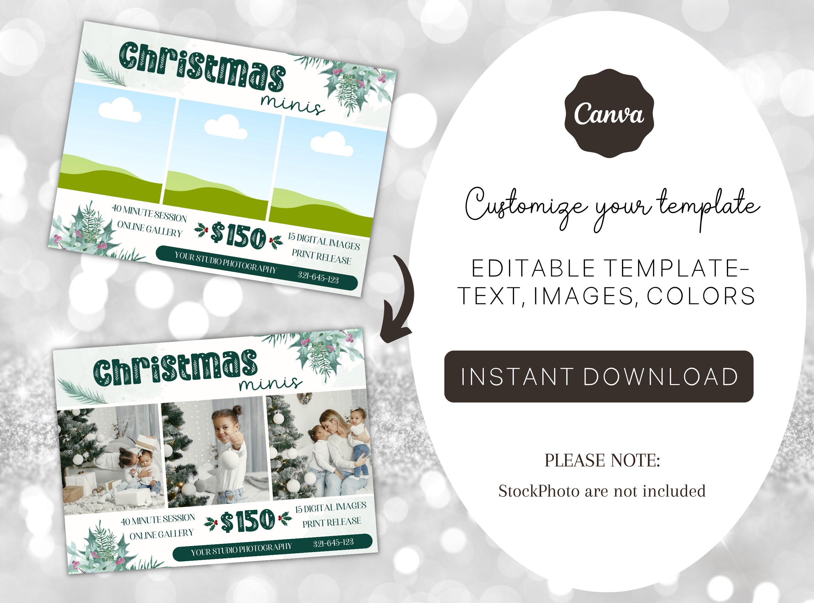 Christmas Mini Session Canva Template for Photographers, Holiday ...