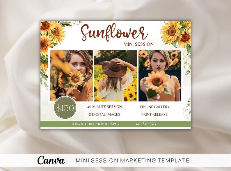 Sunflower Mini Session Template: Canva Photography Marketing Flyer - Etsy