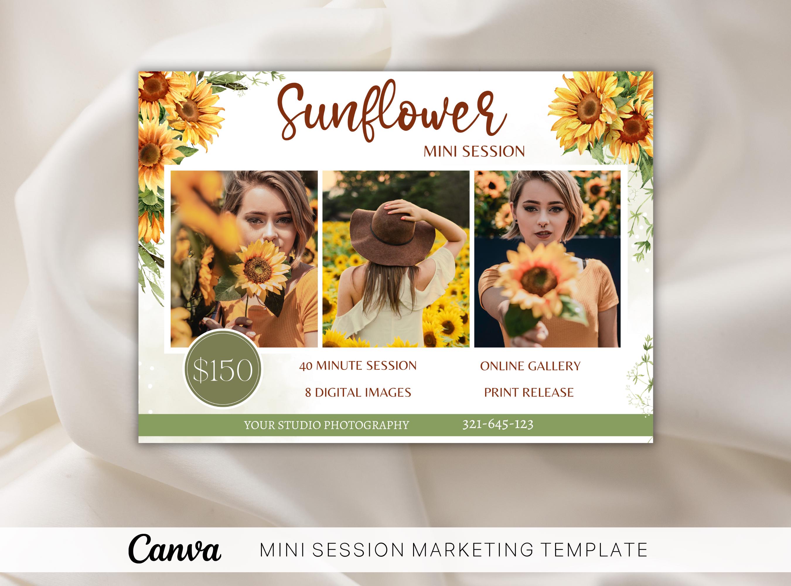 Sunflower Mini Session Template: Canva Photography Marketing Flyer - Etsy
