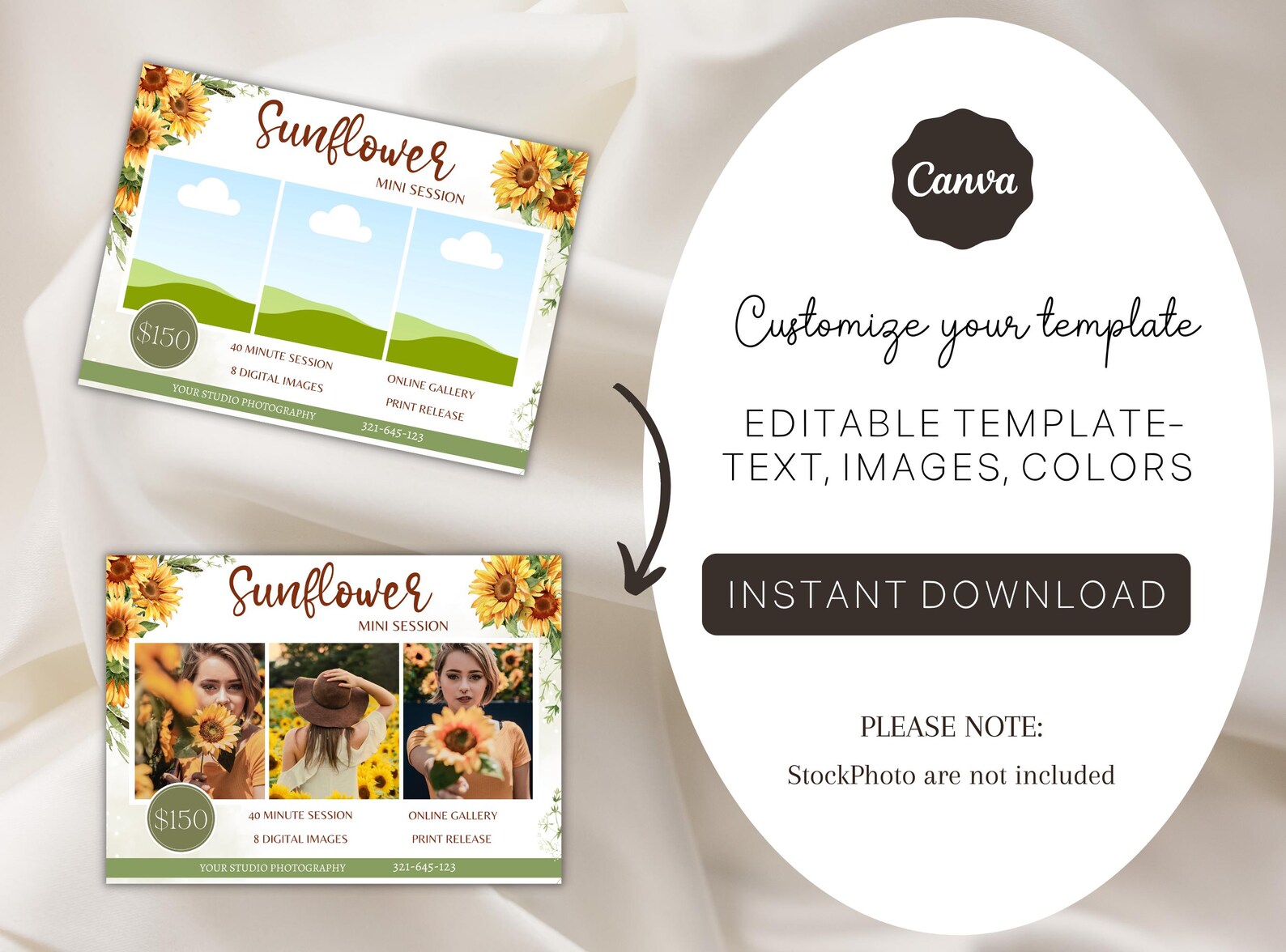 Sunflower Mini Session Template: Canva Photography Marketing Flyer - Etsy