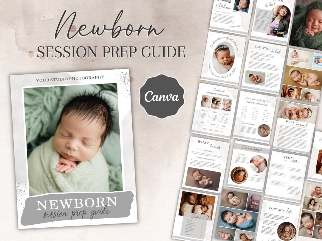 Newborn Session Prep Guide Template, Canva Photography Guides, Pre ...