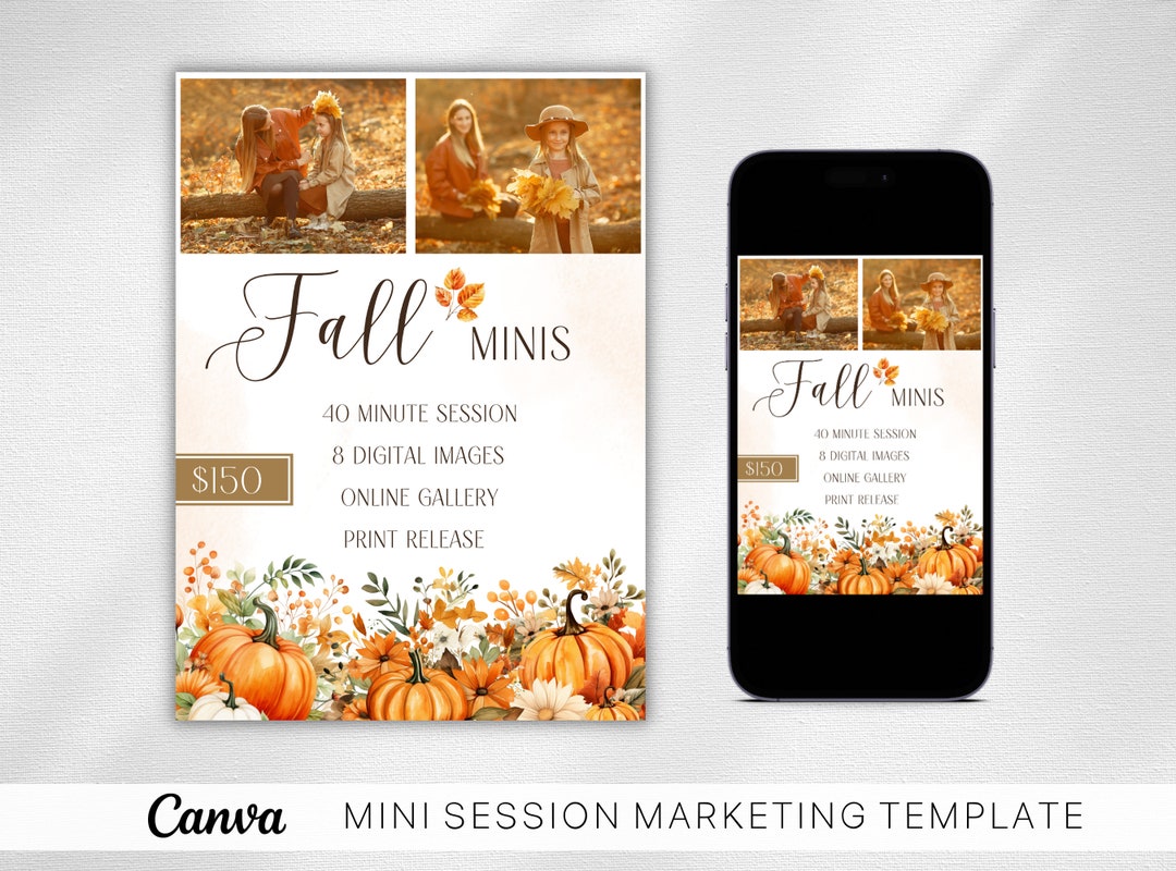Fall Mini Session Template for Photographers, Canva Marketing Board ...