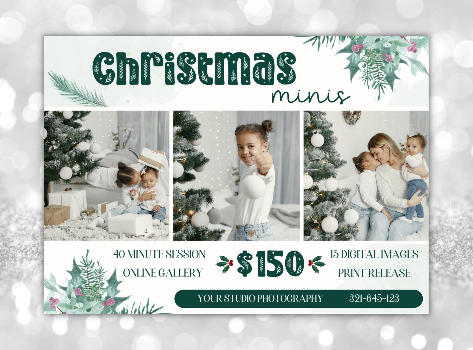 Christmas Mini Session Canva Template for Photographers, Holiday ...