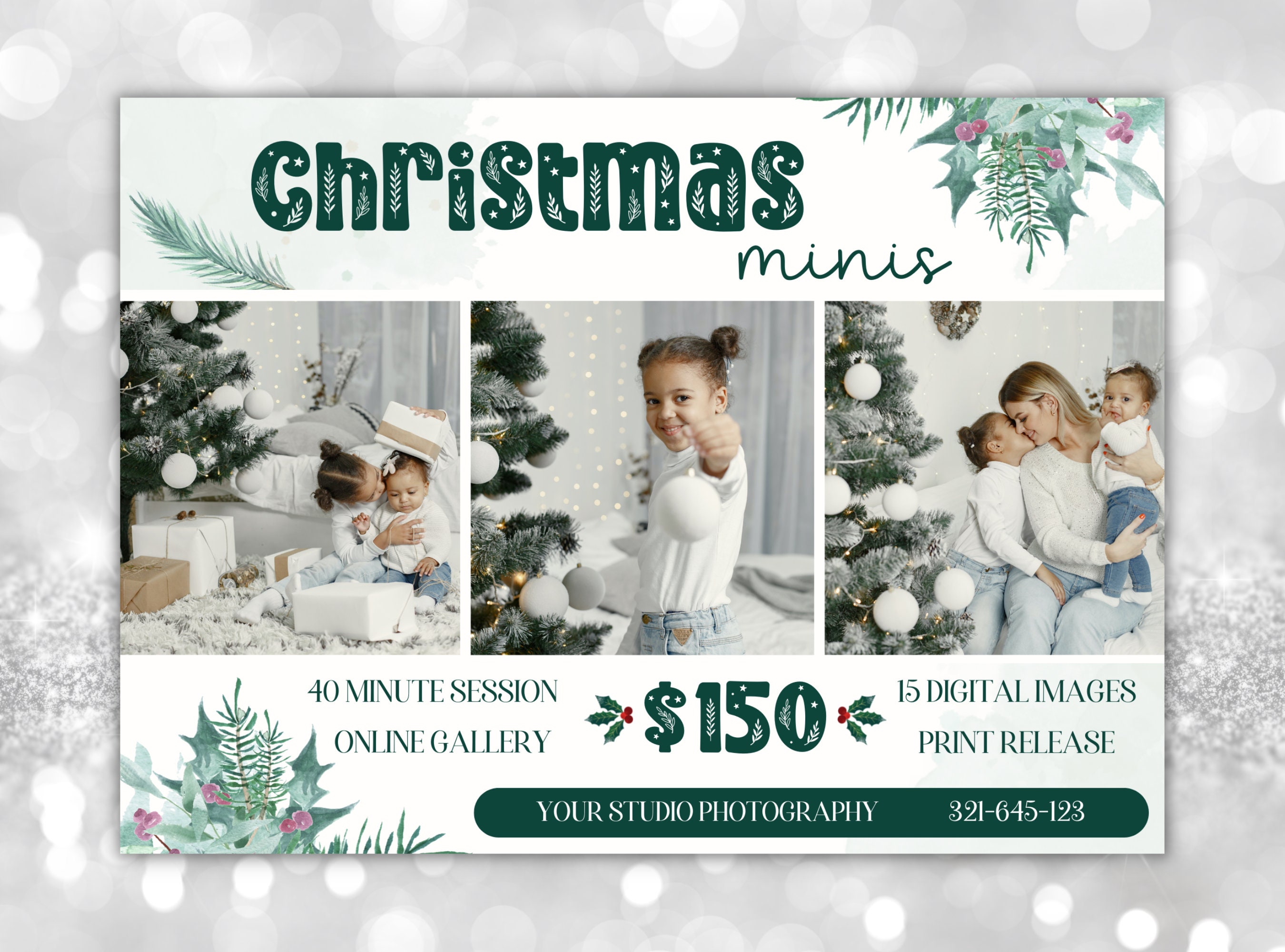 Christmas Mini Session Canva Template for Photographers, Holiday ...
