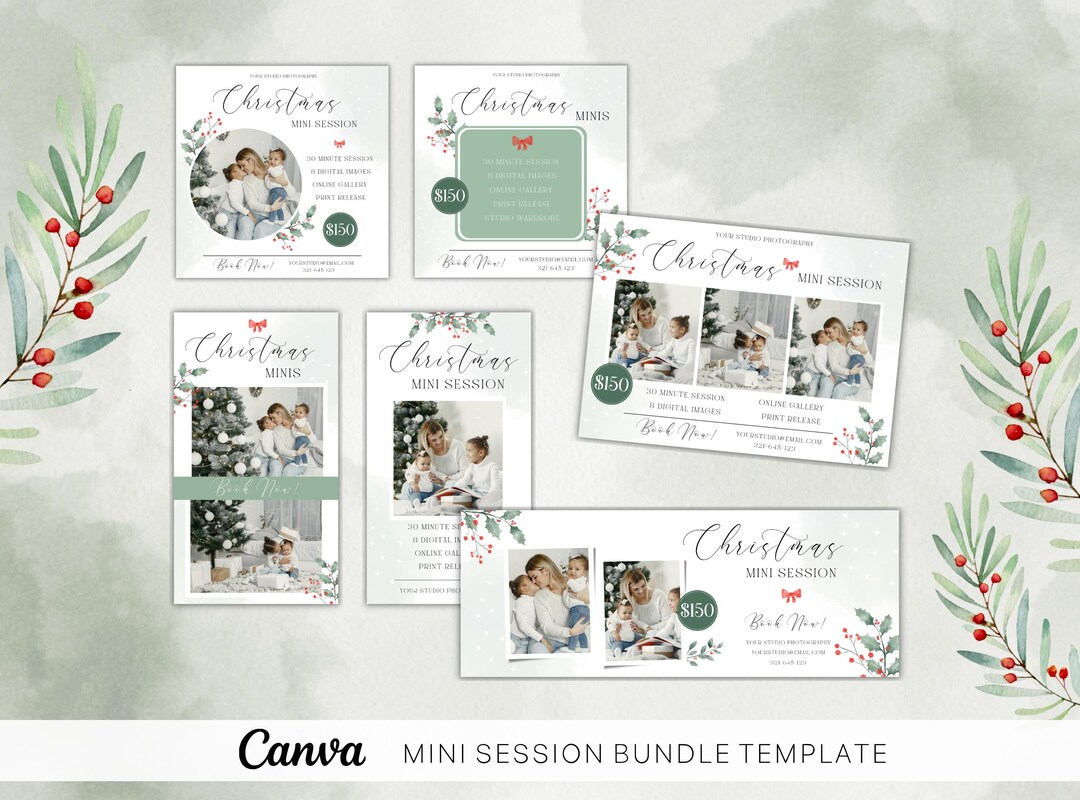 Christmas Mini Session Template Bundle, Canva Marketing Set, Christmas ...