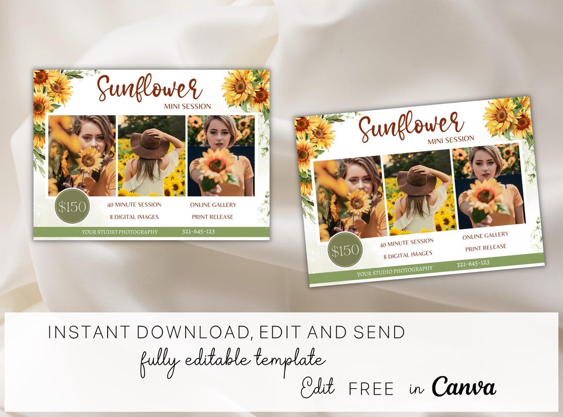 Sunflower Mini Session Template: Canva Photography Marketing Flyer - Etsy