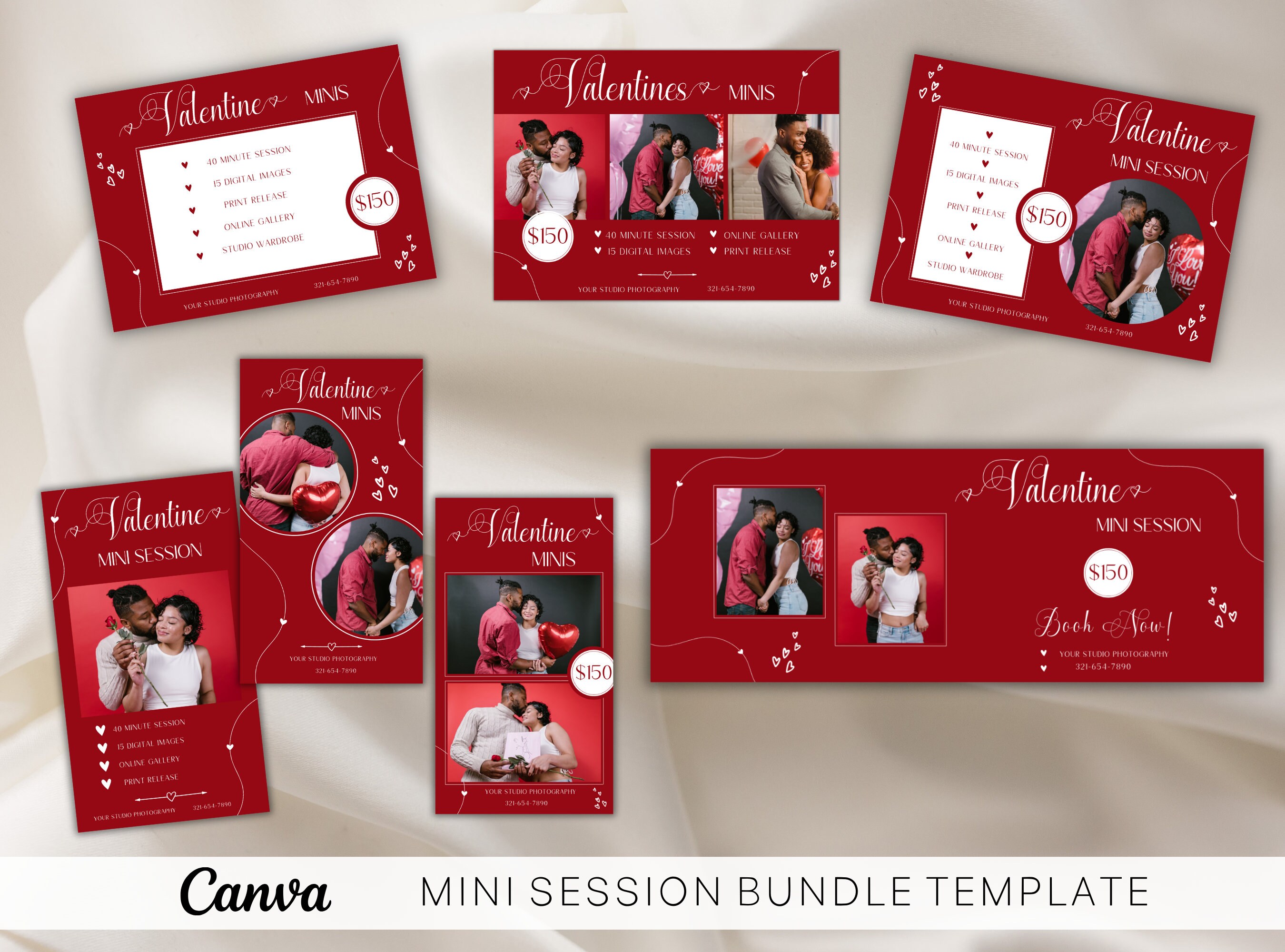 Valentine Mini Session Canva Template Bundle, Valentine Marketing for ...