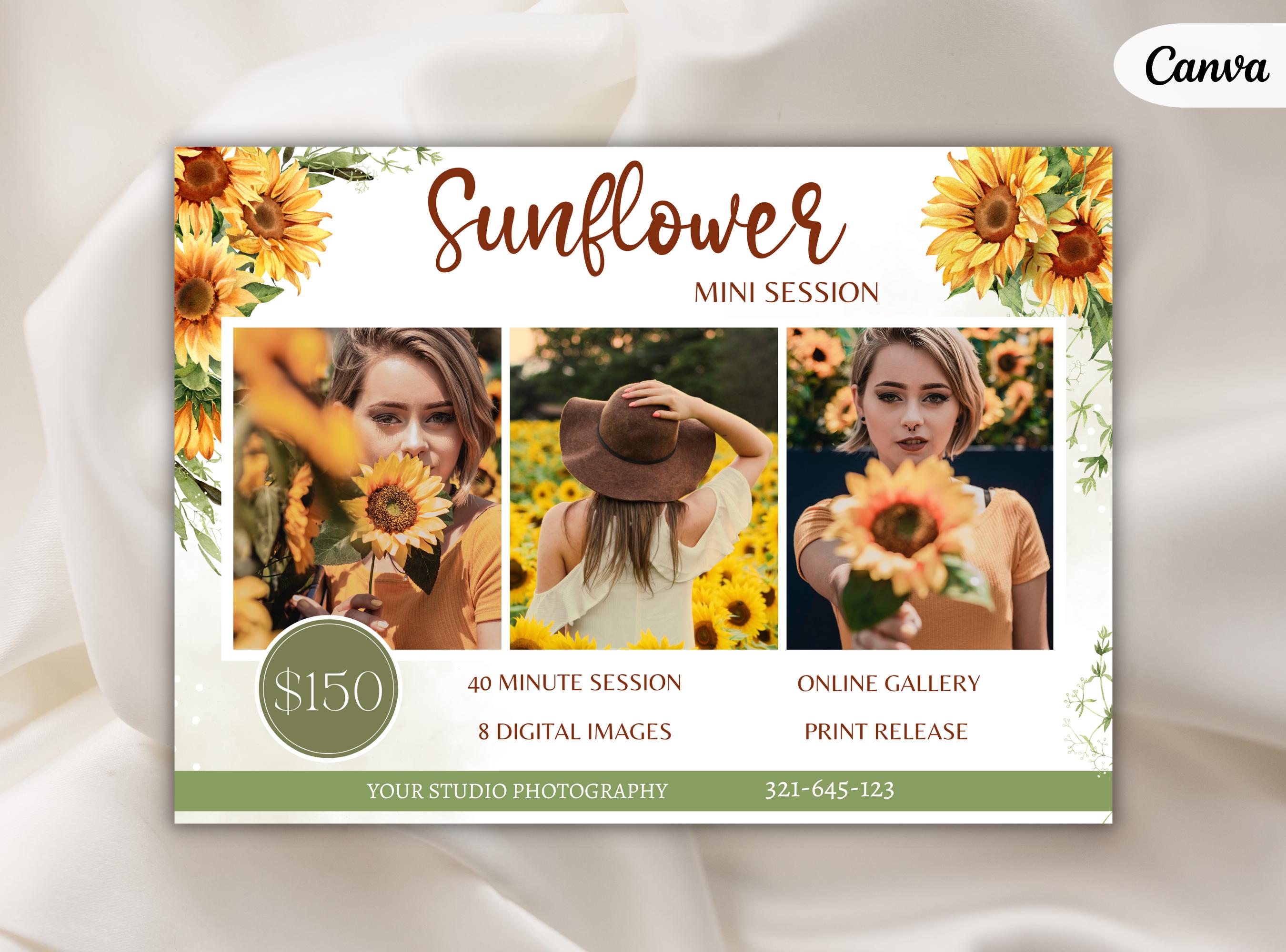 Sunflower Mini Session Template: Canva Photography Marketing Flyer - Etsy