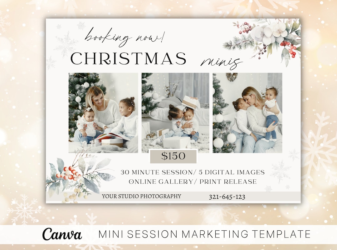 Christmas Mini Session Template: Canva Holiday Marketing Board (digital ...