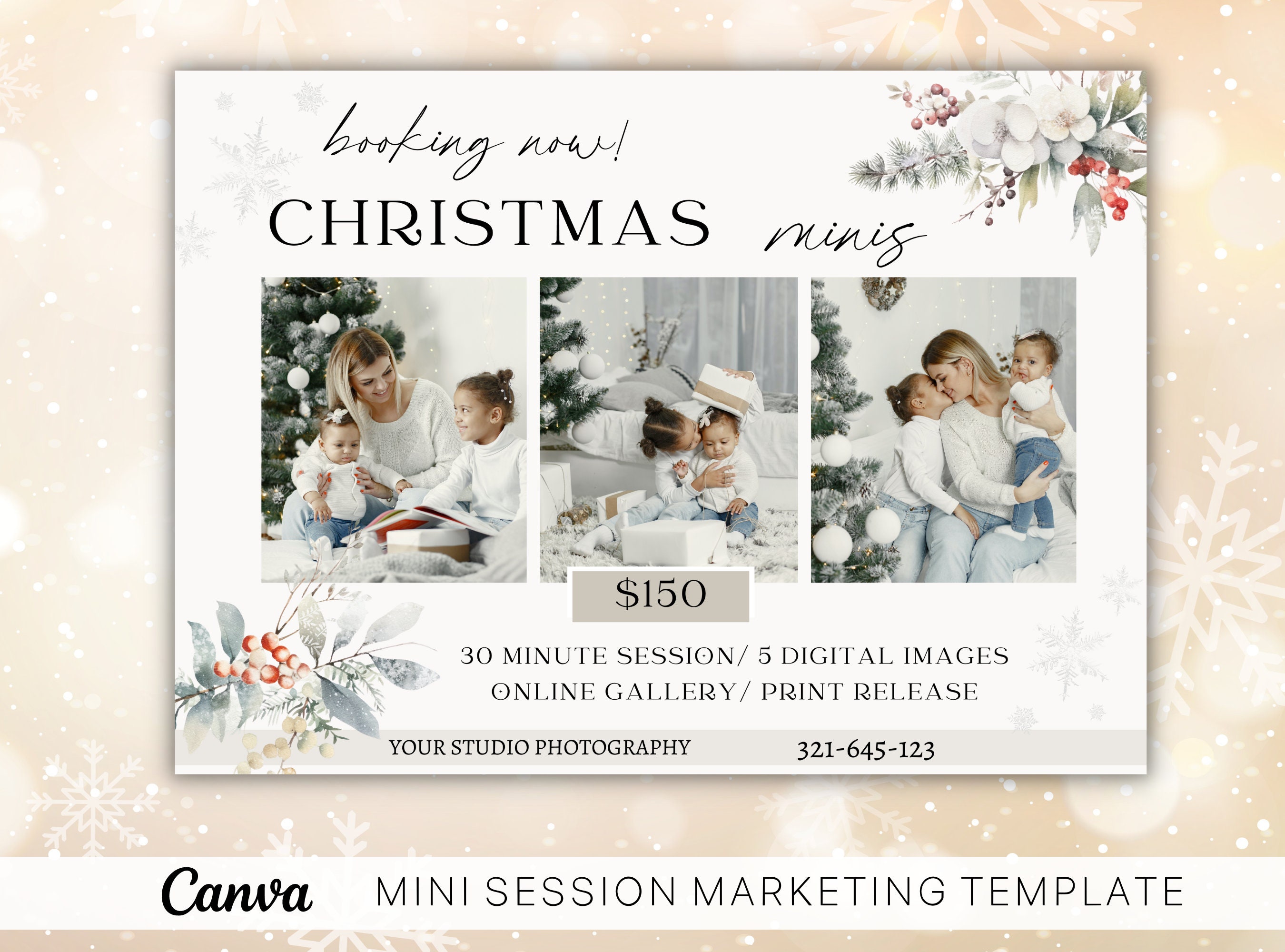 Christmas Mini Session Template: Canva Holiday Marketing Board (digital ...