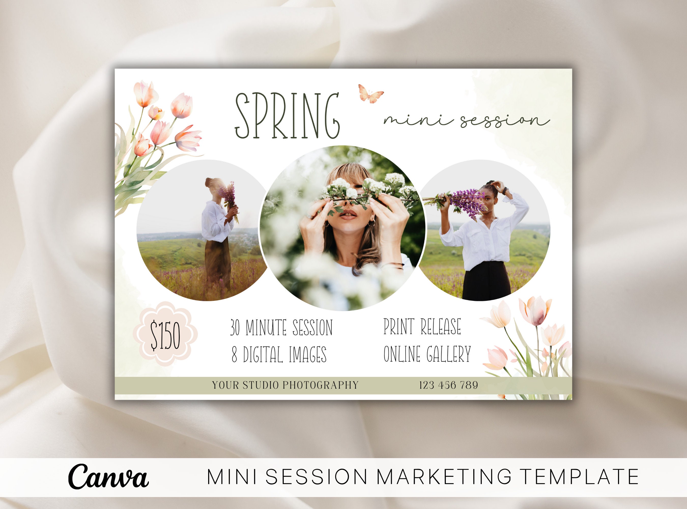 Spring Mini Session Template for Photographers, Canva Photography Flyer ...