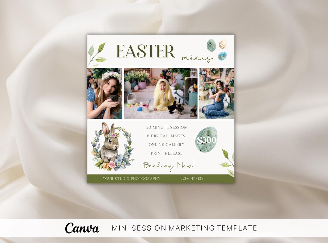 Easter Mini Session Template for Photographers, Canva Marketing ...