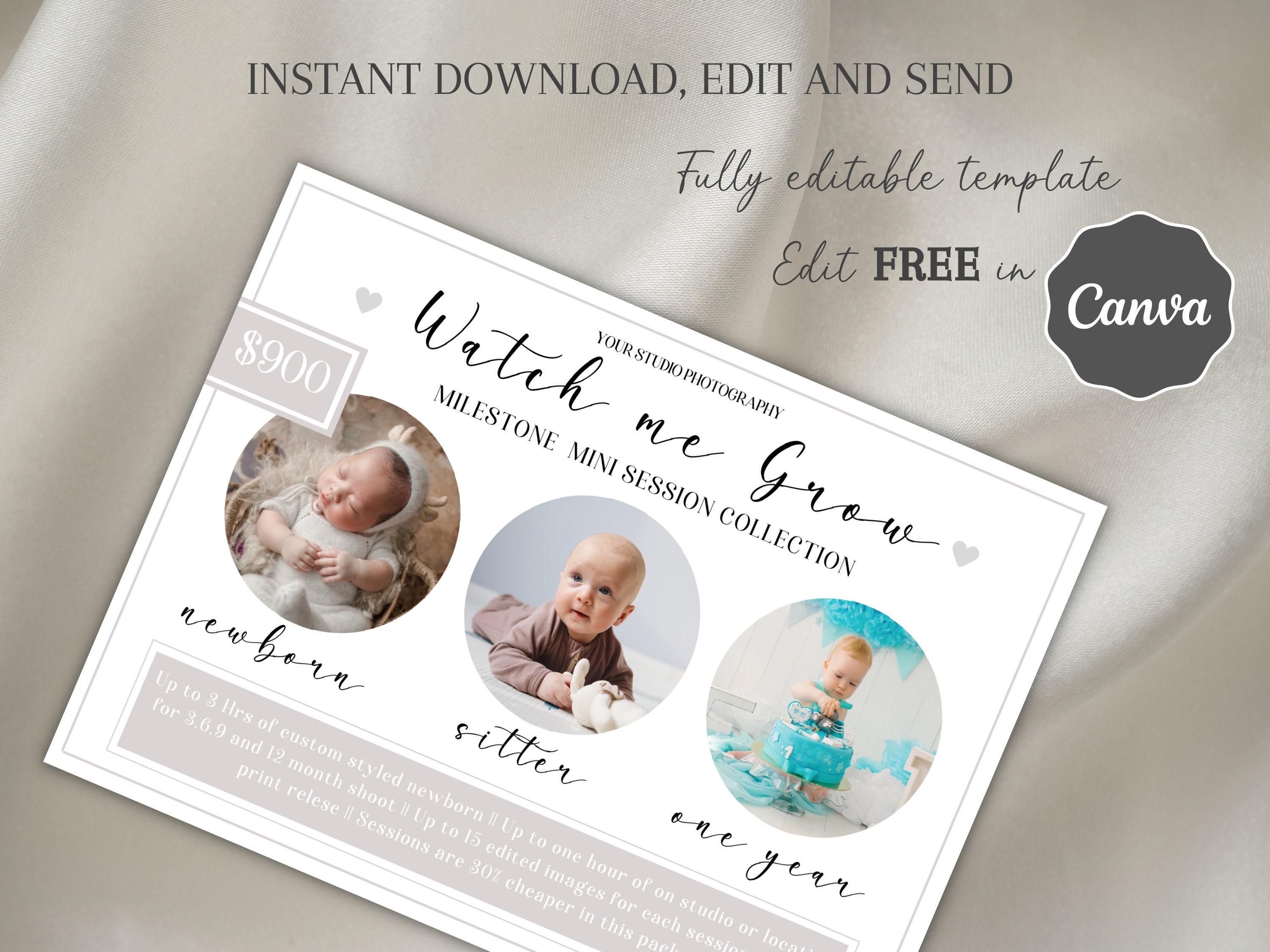 Baby Milestone Session Canva Flyer for Photographers, Mini Session ...