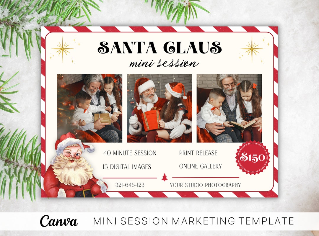 Santa Claus Mini Session Template for Photographers, Christmas Canva ...
