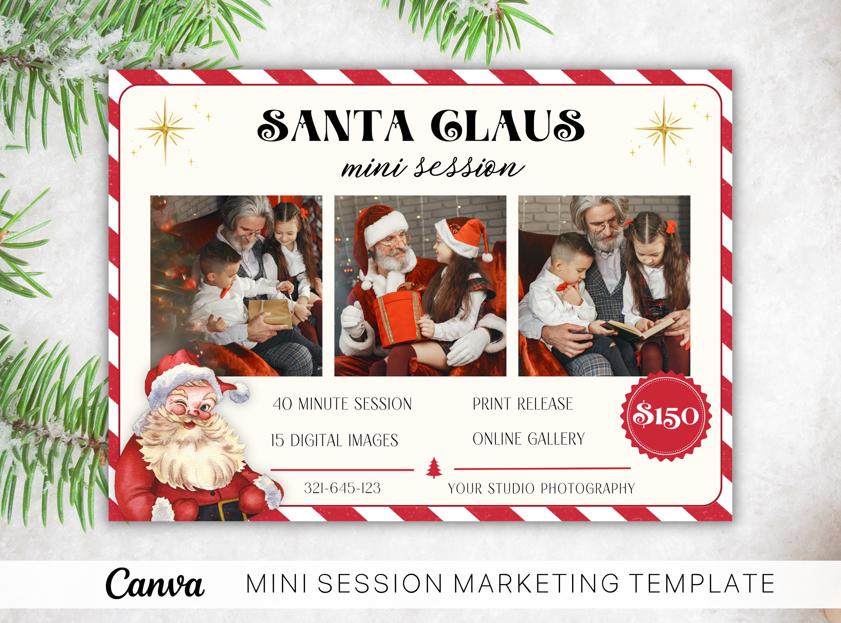 Santa Claus Mini Session Template for Photographers, Christmas Canva ...