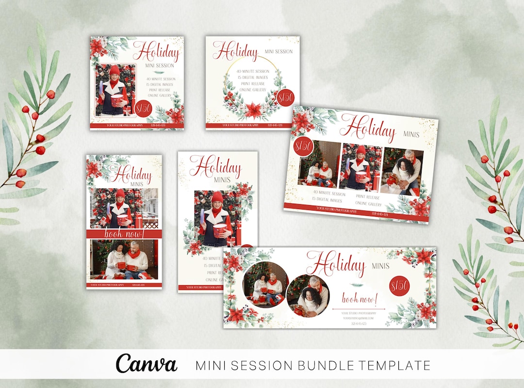 Holiday Mini Session Template Bundle for Photographers, Christmas ...