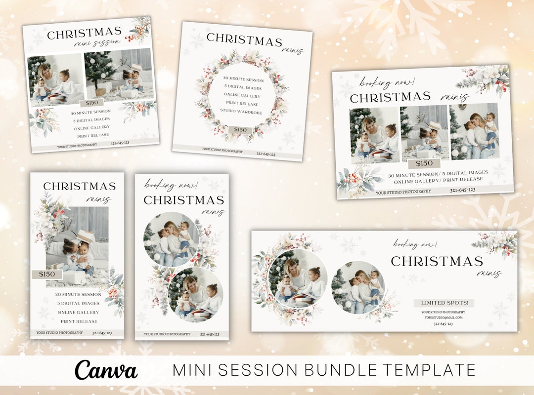 Christmas Mini Session Template Bundle, Canva Marketing Set, Christmas ...