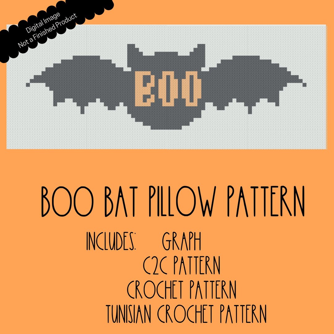 Boo Bat Graphgan Pillow Pattern for Corner to Corner (C2C) Crochet ...