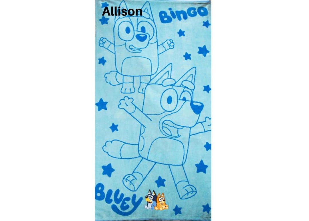 Custom Towel - Bluey and Bingo Personalized Embroidered Beach Towel ...