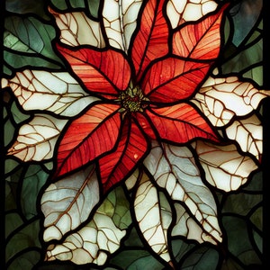 Poinsettia Stained Glass Art Poster Print, Christmas Print, Christmas ...