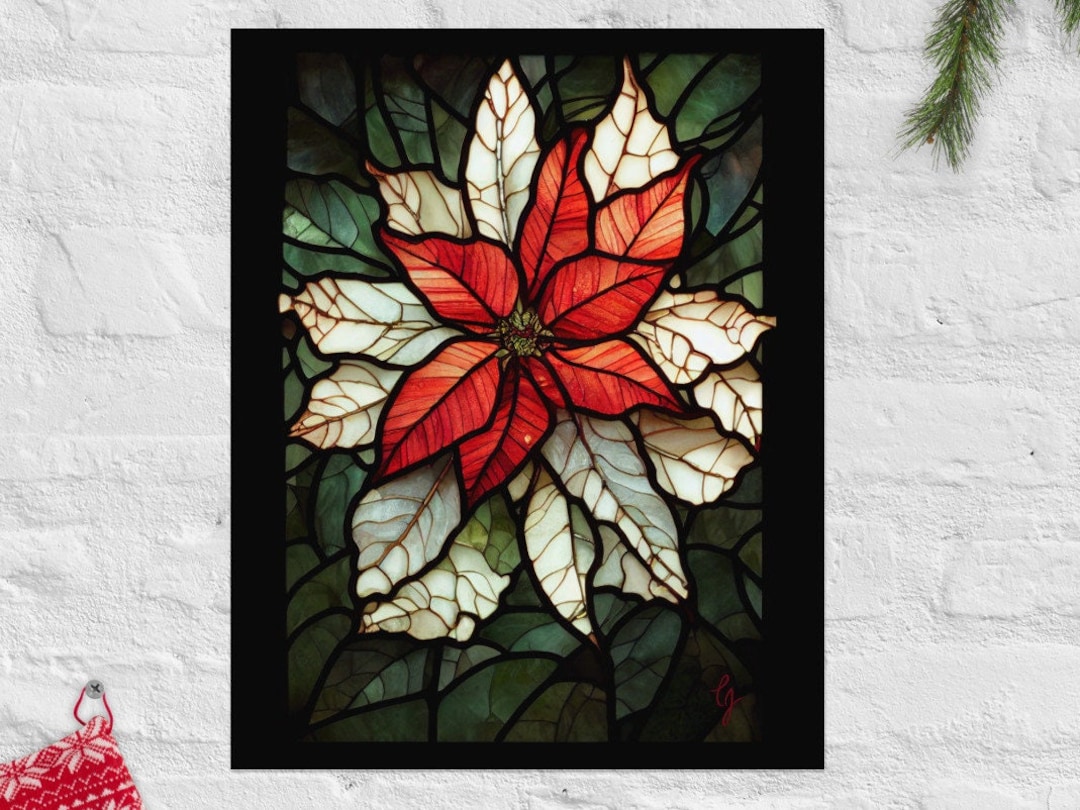 Poinsettia Stained Glass Art Poster Print, Christmas Print, Christmas ...