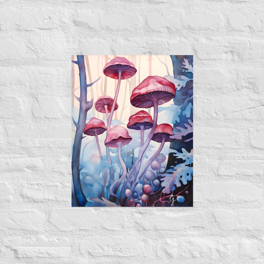 Red Mushroom Art Print, Fungi Art, Botanical Art, Boho Art, Watercolor ...