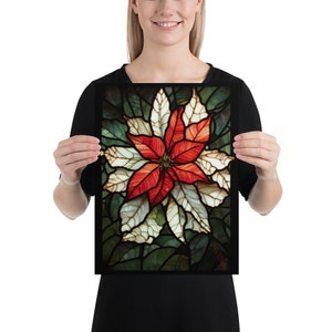 Poinsettia Stained Glass Art Poster Print, Christmas Print, Christmas ...