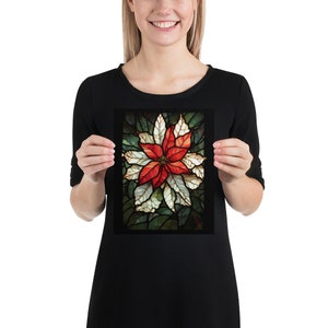 Poinsettia Stained Glass Art Poster Print, Christmas Print, Christmas ...