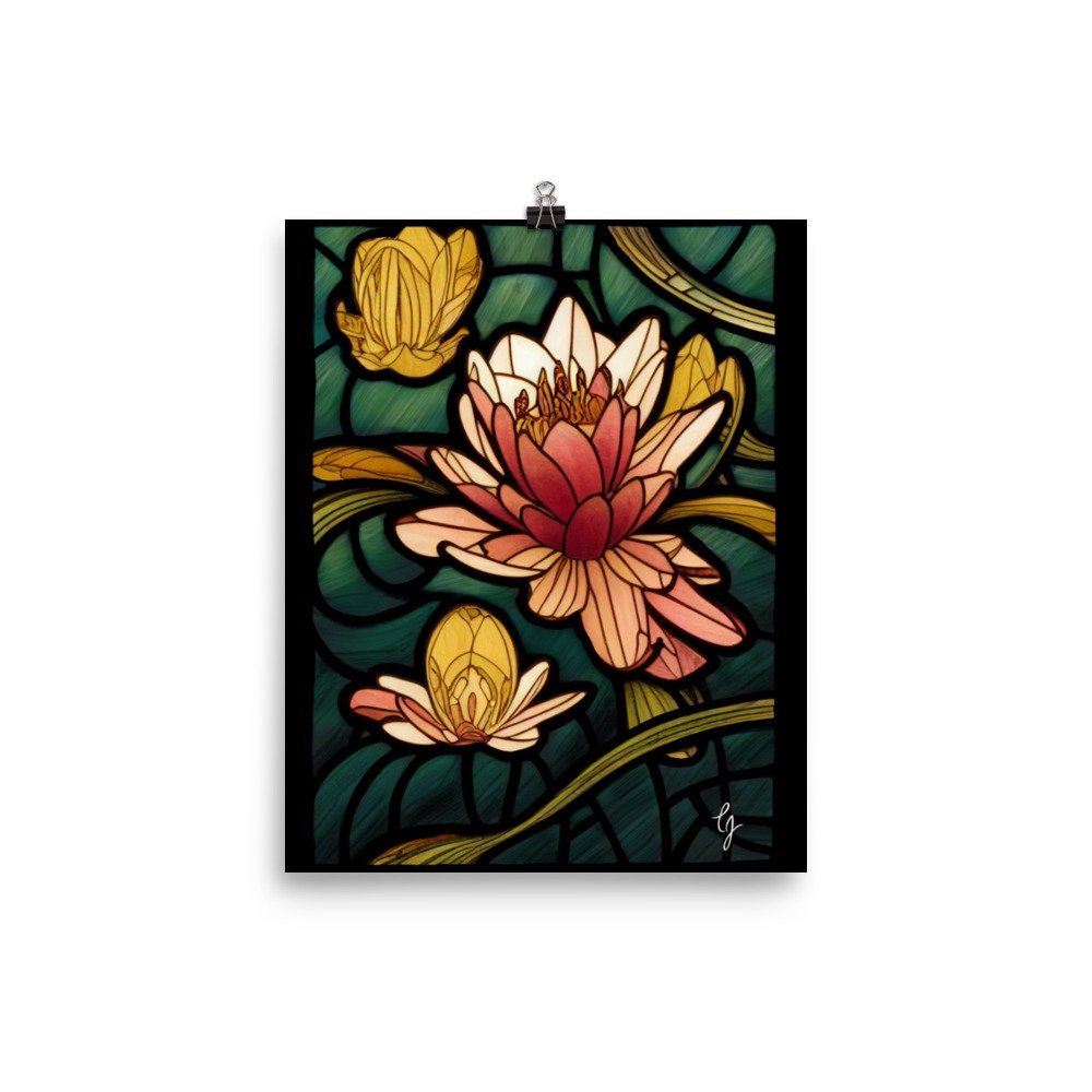 Art Nouveau Water Lily Stained Glass Print Waterlily Print - Etsy