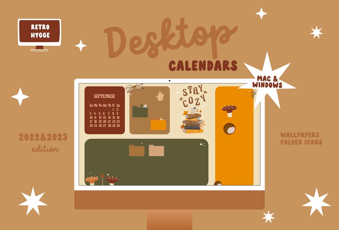 Retro Hygge Desktop Organizer Wallpaper 2022-2023 Calendars - Etsy