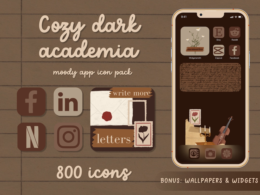 Cozy Dark Academia App Icons Vintage Vibes Aesthetic App Icons Pack ...
