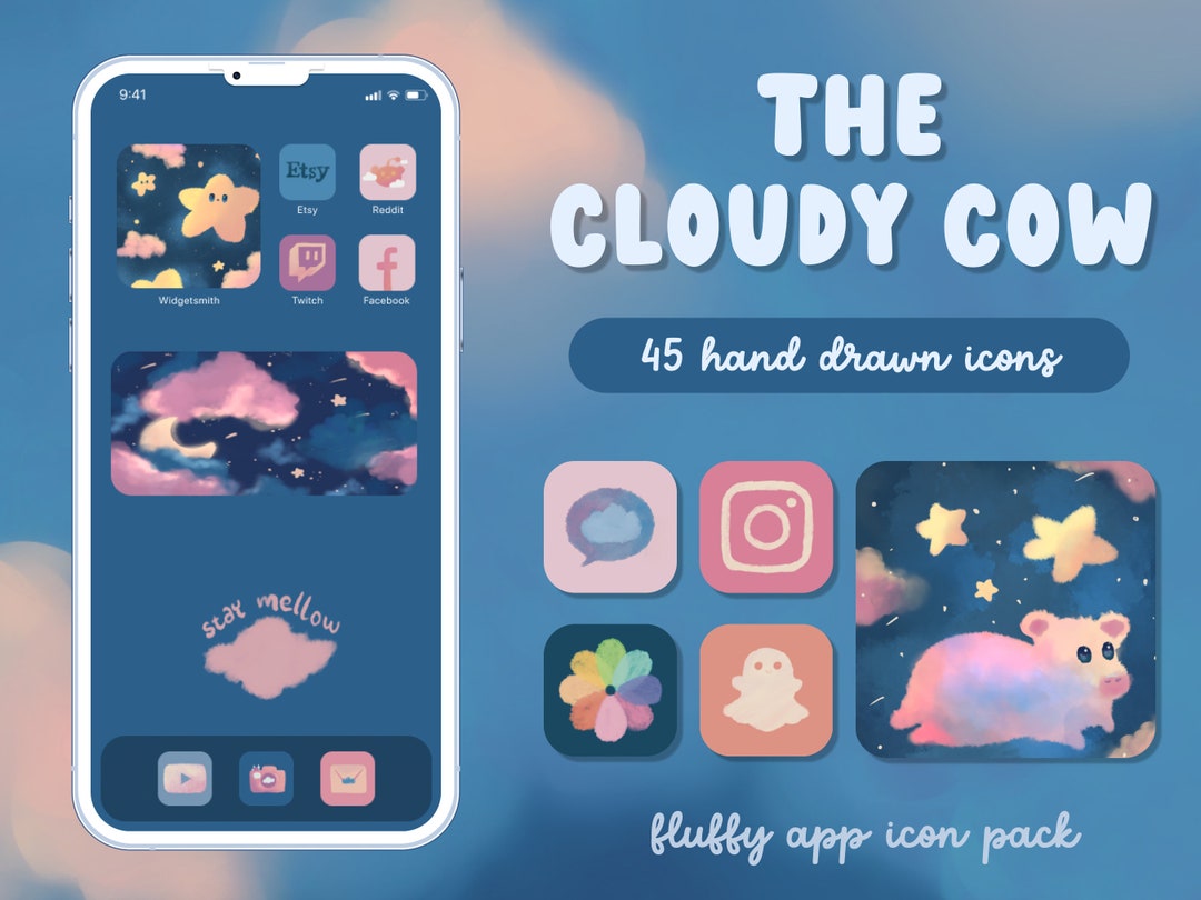 Fluffy Cow App Icons Celestial iPhone Wallpapers Kawaii Ios 14 15 App ...