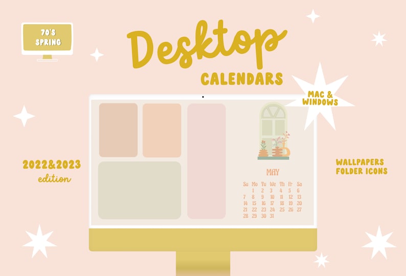 70s Spring Desktop Organizer Wallpaper 2022-2023 Calendars - Etsy