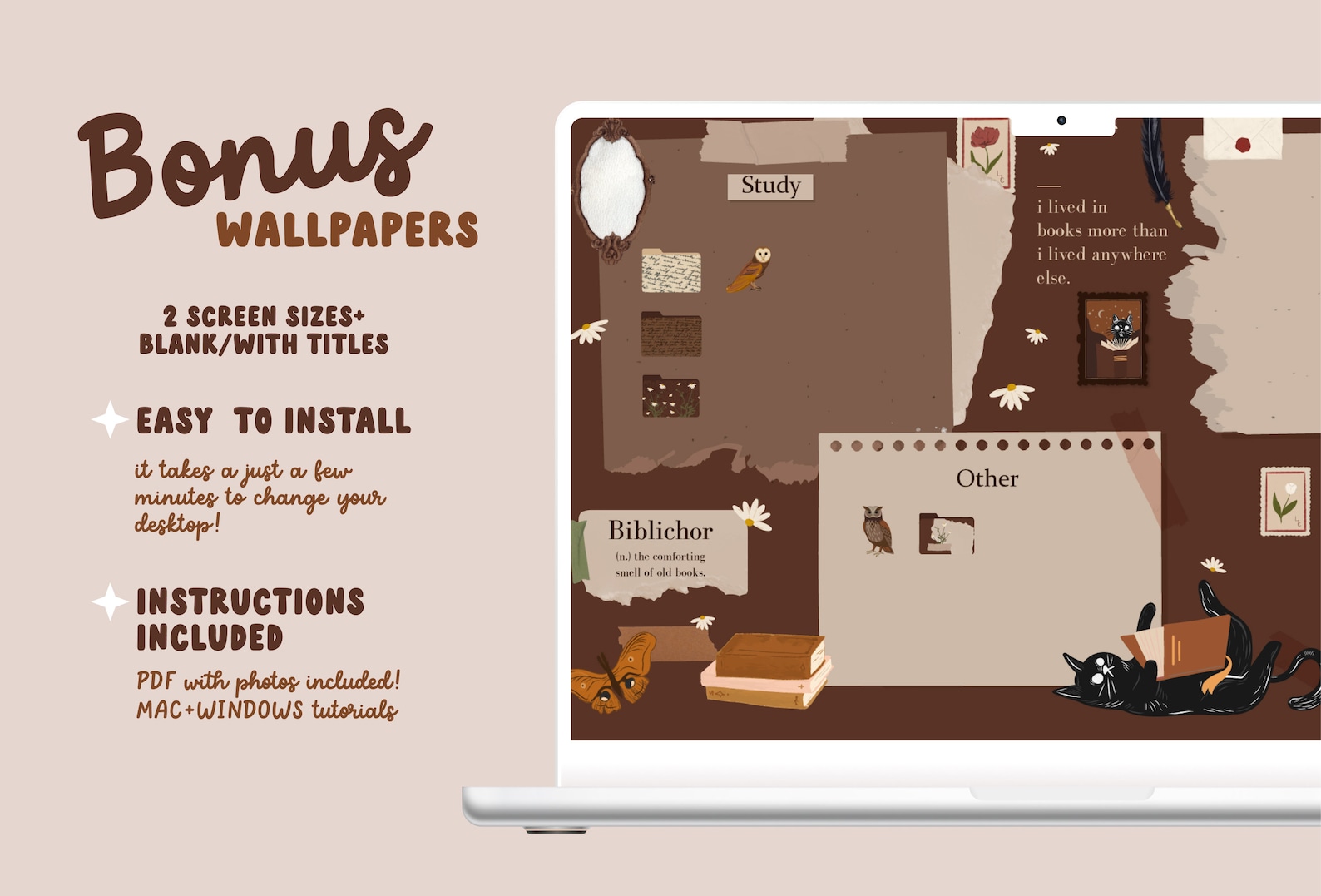 Dark Academia Desktop Organizer Wallpaper Desktop Icons for Mac ...